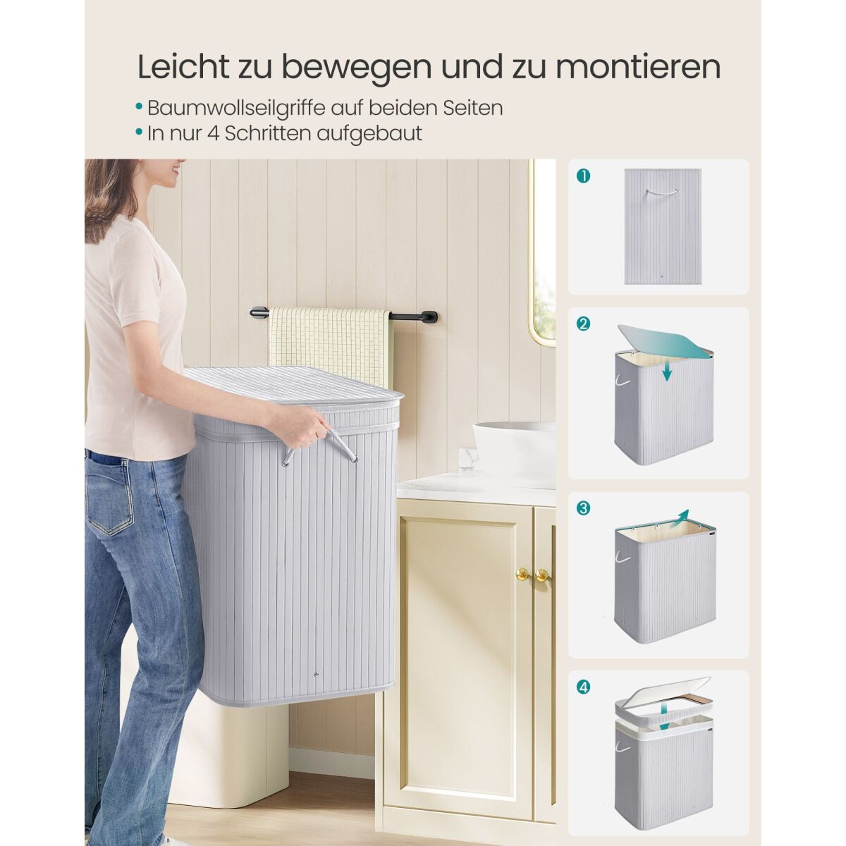 Bambusest pesukorv kaanega 150 liitrit tuvi hall - LuigeMööbel